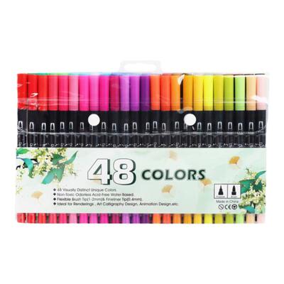 CHOTUNE 水彩笔小学生专用黑杆软头套装美术学生涂鸦画画双头可水洗绘画彩色马克笔