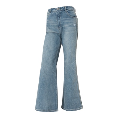 阿迪达斯女子2026新年款三条杠修身显瘦微喇牛仔长裤 KT3173 3174