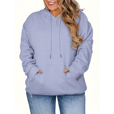 C 48751 Hooded Pocket Loose Sleeve Sweatshirt 纯色连帽卫衣