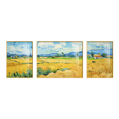 梵高麦田丰收客厅装饰画三联挂画