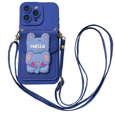 蓝色小象防摔挂绳手机壳卡包