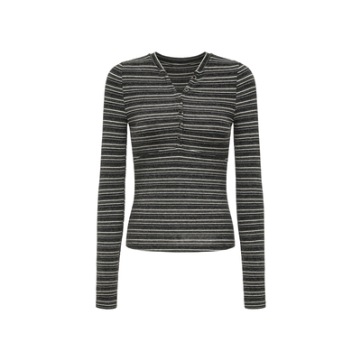 oinimi深灰细条纹V领修身打底