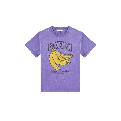 GANNI女装 香蕉印花棉质休闲圆领宽松正肩短袖T恤 A1050076ZZJ