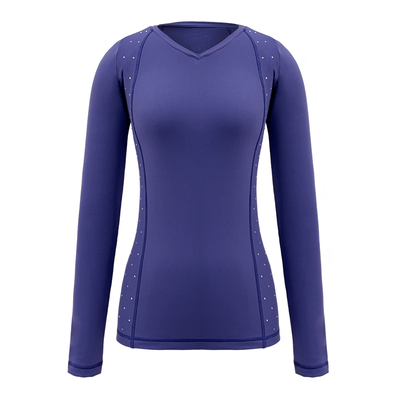 花样滑冰训练服女童长袖V领侧缝贴钻T恤超弹成人专业溜冰考级服春