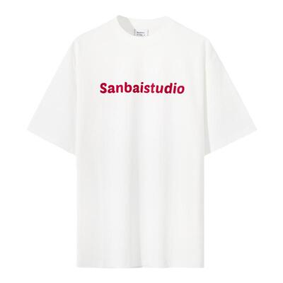 SANBAI夏季白色印花T恤