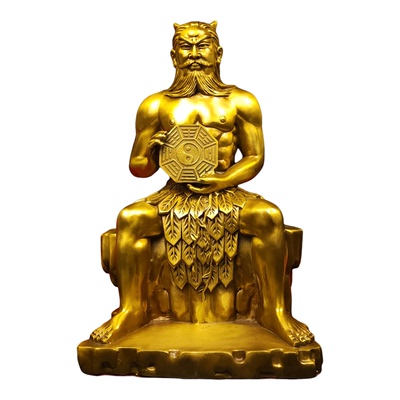 纯铜伏羲八卦祖师风水供奉像摆件