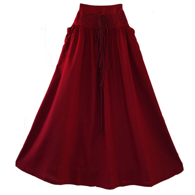 民族风文艺半身新款女生a型亚麻