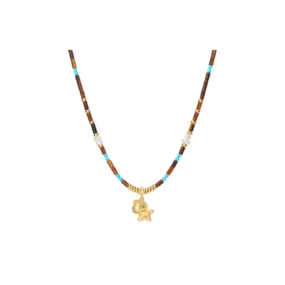 OUBIYABI欧比雅比灵驹小财马吊坠颈链虎眼石串珠项链招财饰品女