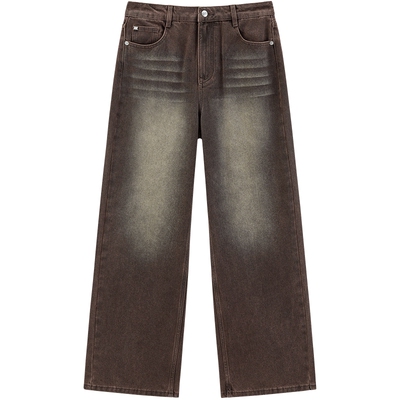 太平鸟高腰阔腿牛仔裤春夏青铜棕水洗牛仔裤A1HAF1130