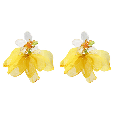 女黄色网纱花瓣耳环耳环