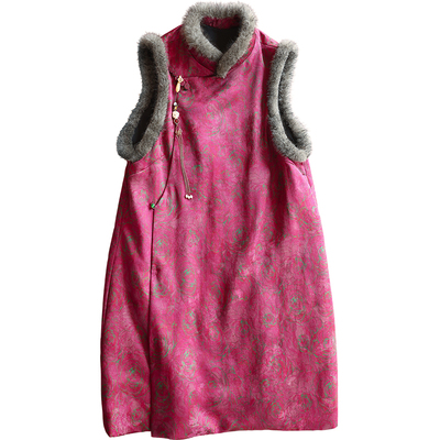 云澍新中式花罗香云纱印花马甲裙