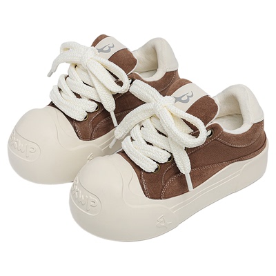 BXWP小泡芙开口笑棕色板鞋面包鞋