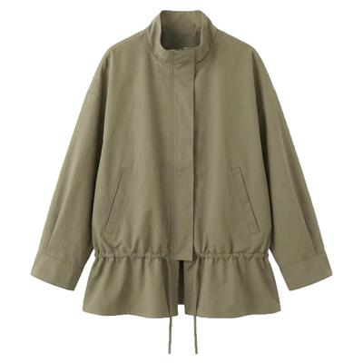 春季新款立领抽绳中长款风衣女