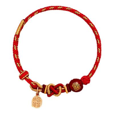 普陀山本命年五路财神红玛瑙红绳蛇年好运手工编织红绳手链