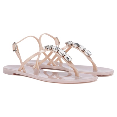 CASADEI/卡桑蒂Jelly果冻凉鞋 水钻夹趾T字型平底凉鞋 度假凉鞋