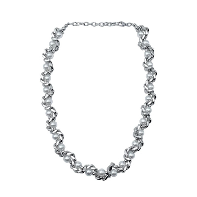 钛钢粗款重工珍珠缠绕男颈链小众设计项链锁骨链女百搭毛衣链饰品