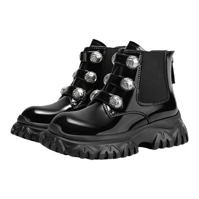 MIO米奥年冬季时尚潮流加绒马丁靴酷飒圆头显高短筒百搭女靴