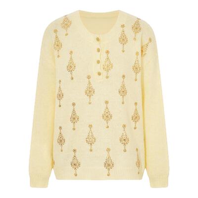 TCH私服25秋冬新款慵懒休闲烫钻时尚减龄宽松针织衫女T75D09E1036