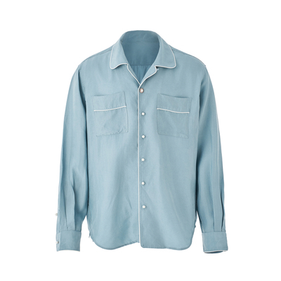 双色铜氨丝珍珠珐琅扣长袖衬衫