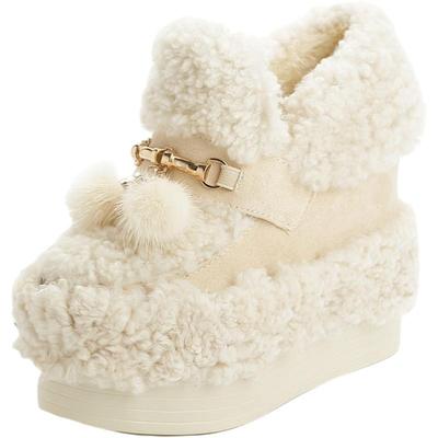 羊羔毛震地王韩版短靴厚底面包鞋