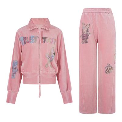 TCH巴恩风绒面两件套2025春季外套弹力休闲裤子套装女T75C07E5036