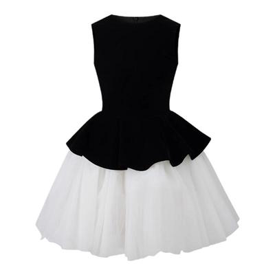 黑色丝绒拼接无袖背心连衣裙