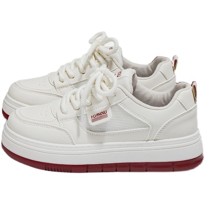 环球小白鞋厚底圆头奶fufu白红色