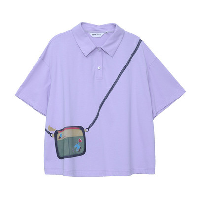 MOVEUP幻走2026春季新款.FUN系列纯棉翻领斜挎包印花短款T恤女