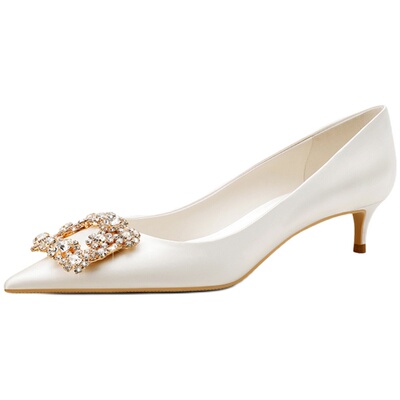 商场同款高级感绸缎白色婚鞋