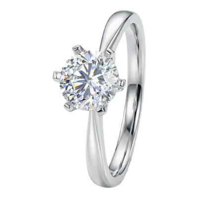 蒂芙星钻18K金培育钻石戒指求婚一克拉50分周家小蛮腰六爪钻戒