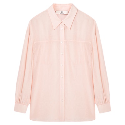 HPLY荷比俪2025秋新款女含桑蚕丝蜜桃橘慵懒减龄翻领通勤松弛衬衫