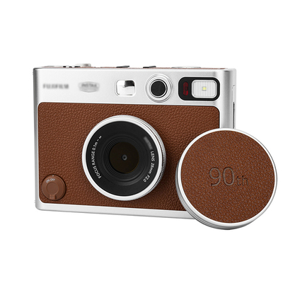 JJC适用于富士Instax Mini EVO拍立得相机镜头盖minievo保护盖子 铝合金 复古防刮 配件 和煦玫瑰粉/黑/棕色
