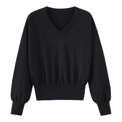 尺码套头V领打底纯色毛衣
