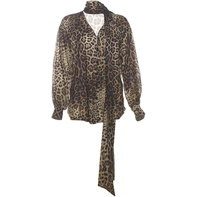 性感豹纹不规则飘带宽松款T恤女