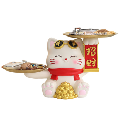 喜庆招财猫钥匙收纳玄关摆件入户