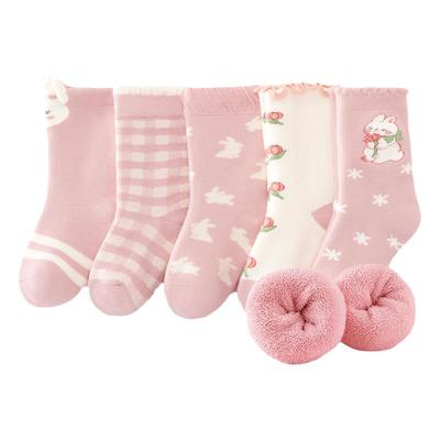 女童毛圈袜冬季加绒加厚中筒棉袜
