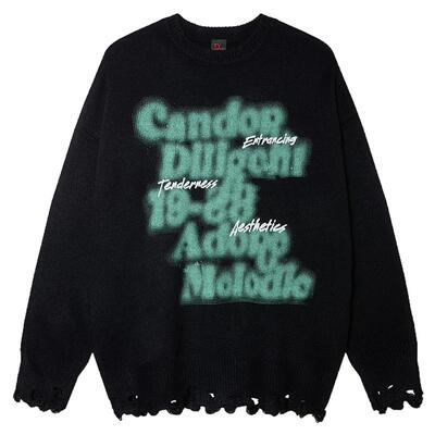 微凉的天宽松破洞圆领毛衣男女