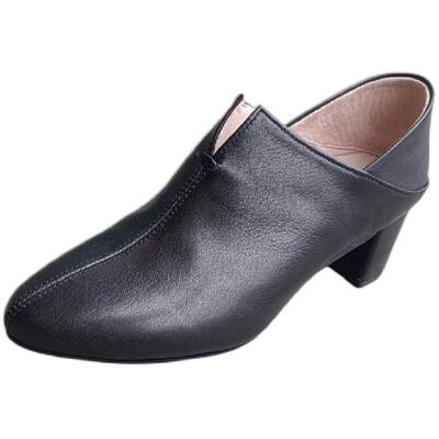 Bata复古单鞋女2024春季新款羊皮粗跟通勤优雅高跟单鞋25001AM4