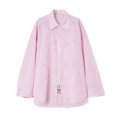 【张予曦同款】ALL BEINGS25SS秋季粉色竖条纹刺绣衬衫外套上衣女