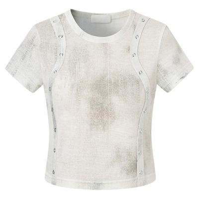 three quarters春夏潮流女士肌理印花金属烫片速干T恤  301355