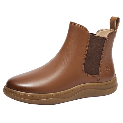 森达切尔西靴女鞋冬款时尚真皮显瘦可可鞋休闲短靴4CFY2