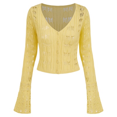 CIDER美式氛围感穿搭碎花镂空钩织V领针织开衫114667558