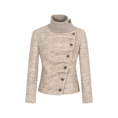 dorydory2025春秋新款复古针织领拼接不规则门襟毛呢小西装外套女