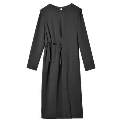 中长裙微弹长袖连衣裙