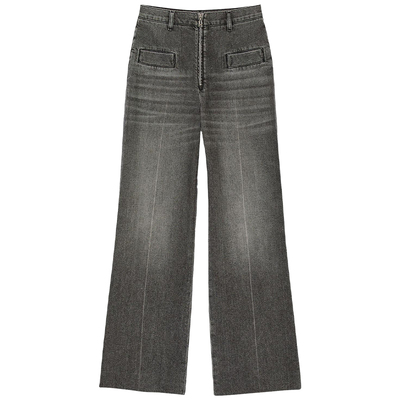 SANDRO高腰直筒阔腿牛仔裤