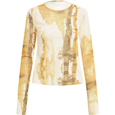 网纱印花紧身圆领上衣