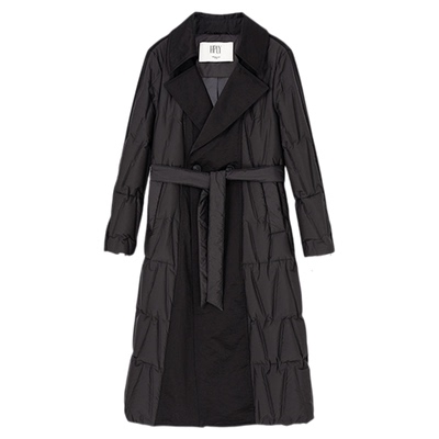 【轻羽系列】HPLY荷比俪2025冬女新长款翻领拼接白鹅绒羽绒服外套