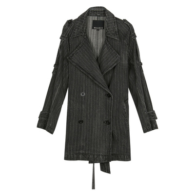 MIIDII谜底2022春秋复古时尚大翻领纯棉牛仔风衣外套女221ME0005