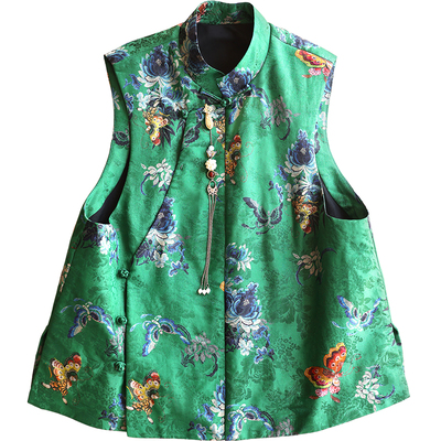 云澍交织香云纱新中式印花马甲