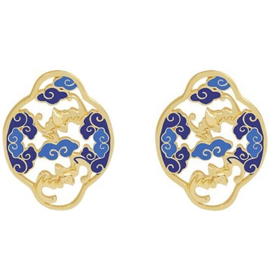 国潮风景泰蓝古典汉服配饰银耳钉